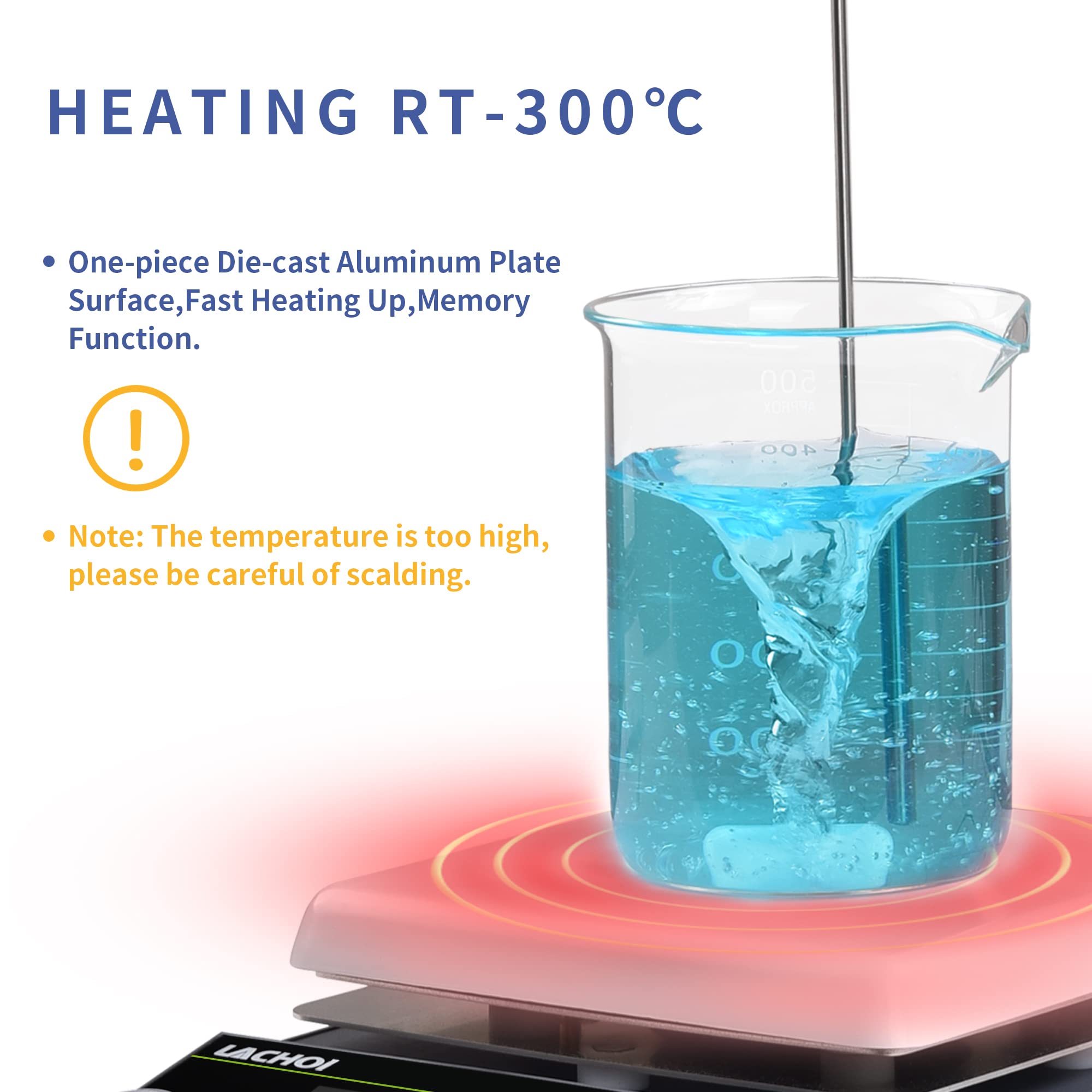 LACHOI Magnetic Stirrer 5.9 inch Digital Hot Plate Magnetic Stir Plate LCD Max 5L Max Temp.300℃ 100-1600RPM Ceramic Coated Magnetic Mixer with Stir Bar&Temp Probe Sensor,Support Stand Included