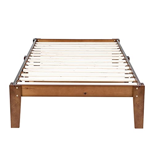 NC Single-Layer Basic Model Without Headboard, Brown Double Wooden Bed, Pine Wood