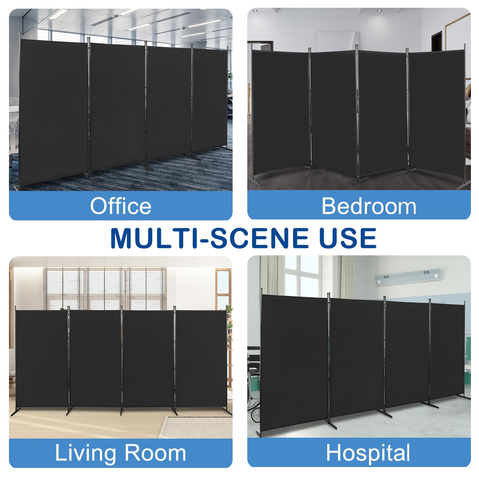IMSEIGO 6 FT Folding Room Divider, Foldable & Portable Privacy Screens, 4 Panel Room Partition and Dividers, Indoor Room Privacy Fabric Screens for Home, Dorm, Office, Bedroom, Restaurant,Black