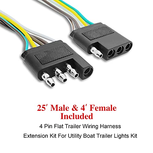 Trailer Wiring Harness Kit, LIMICAR Trailer Wire, 25ft Trailer Wiring Harness with 4 Flat Extension Connector, 4 Pin Wishbond Trailer Harness for Utility Boat Trailer Light Kit