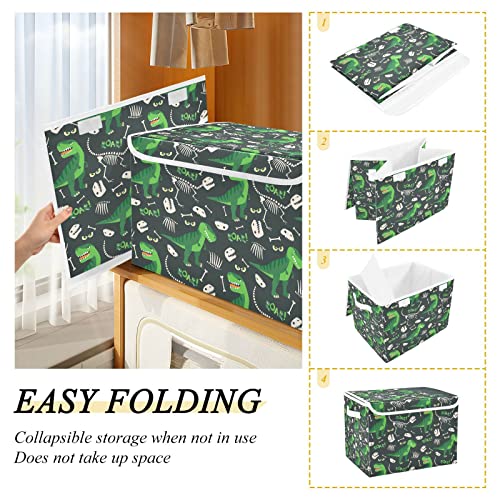 innewgogo Dinosaur Storage Bins with Lids for Organizing Collapsible Storage Boxes with Handles Oxford Cloth Storage Cube Box for Bed Room