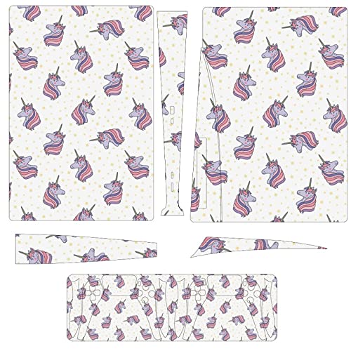 Colorful Unicorn Heads Full Protective Skin Cover Design Wrap Decal Sticker Compatible with PS5 Disk Version Console and Controller