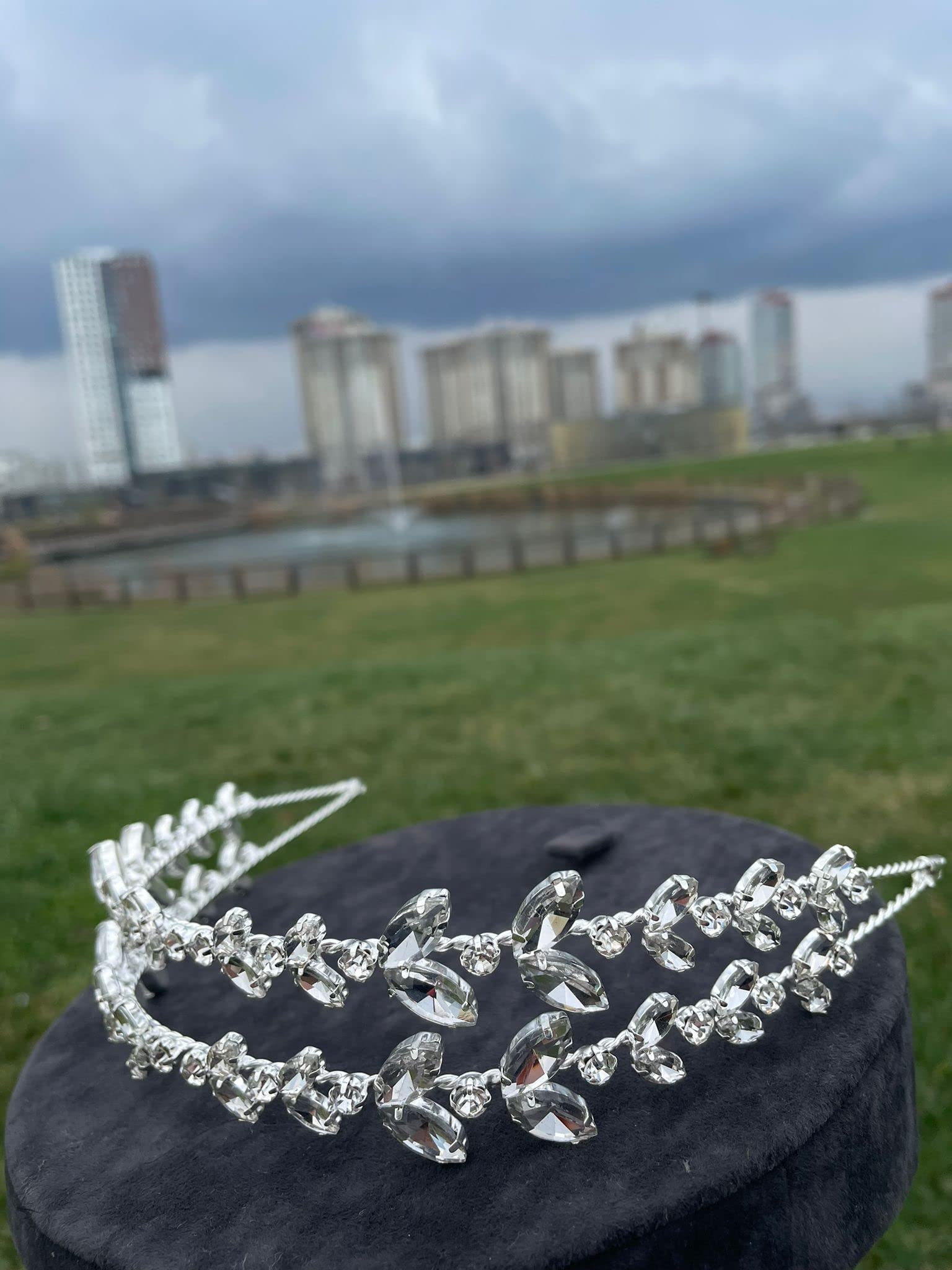 Crystal Bridal Headpiece, Two rows hair accessory - Handmade Silver Wedding Headband for Women