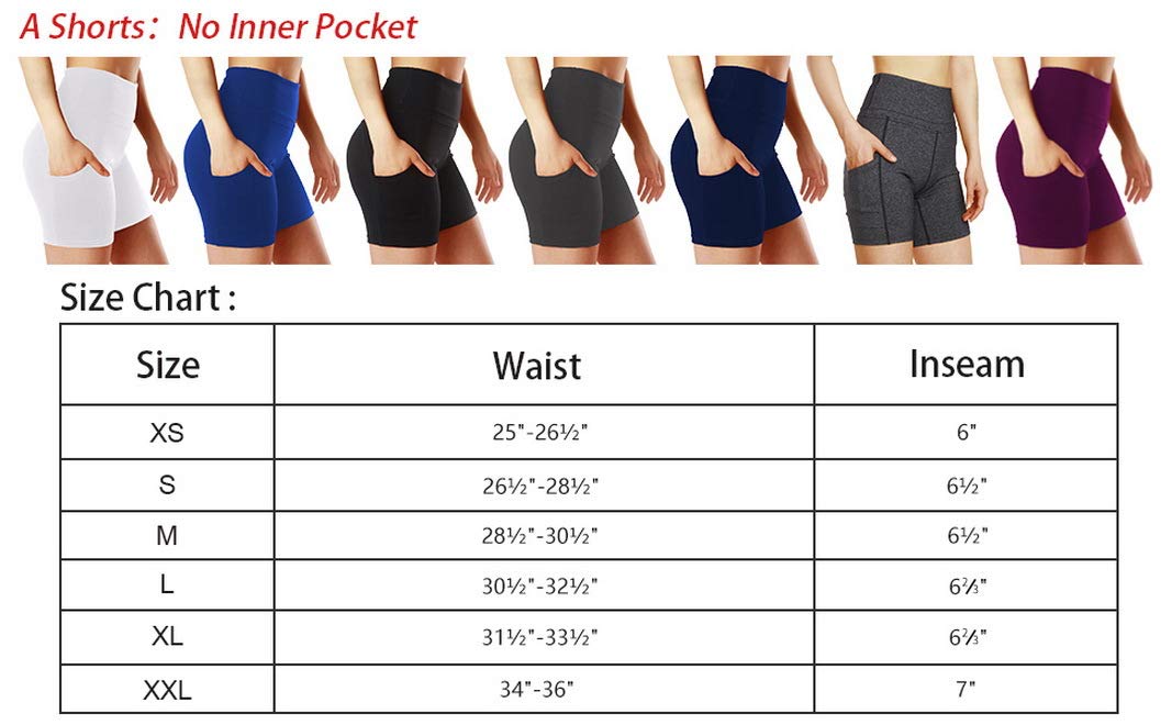 ChinFun Yoga Shorts for Women High Waist Tummy Control 4 Way Stretch Workout Running Shorts Side Pockets Black Size M
