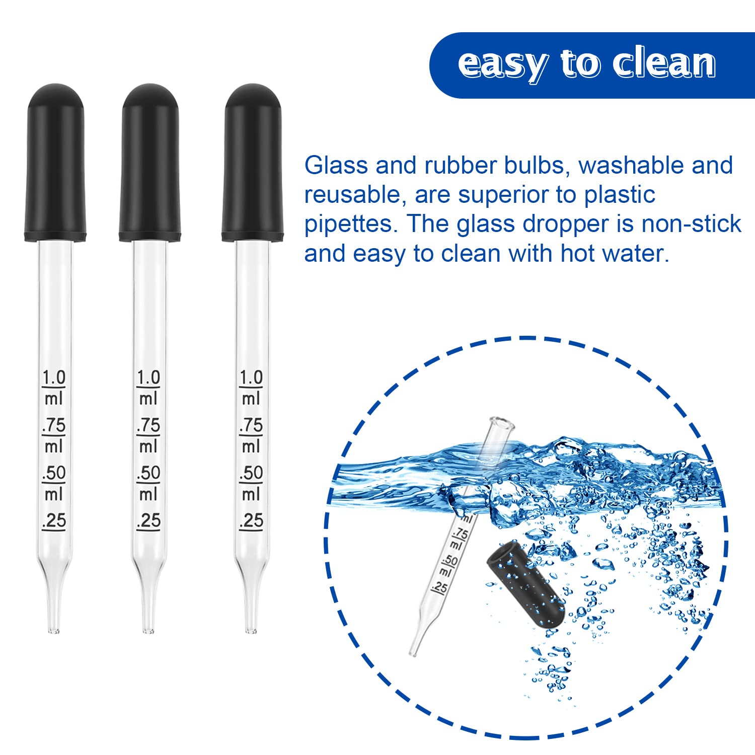 Dropper Bottle 20pcs Essential Oil Droppers Pipettes Straight Tip Calibrated Glass Droppers Blak Red Rubber Head, for Essential Oil Makeup Art,Nutrient Liquid ,Painting, Lab (1ml) (a-black straight)