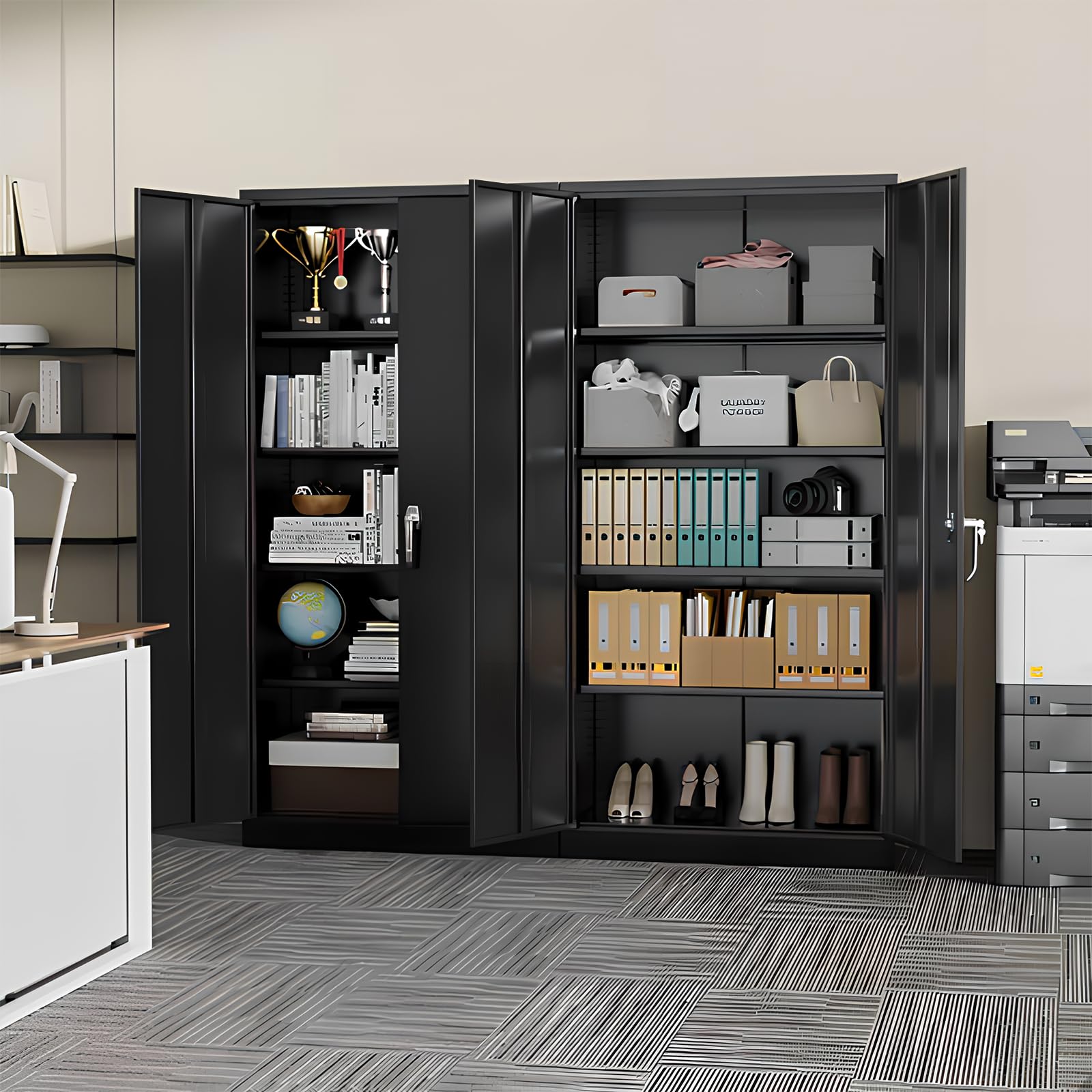 Incbruce 72” Metal Storage Cabinet, Locking Steel Storage Cabinet with 2 Doors and 4 Adjustable Shelves, Tall Lockable Tool Storage Cabinet for Garage, Home, Office (Black)