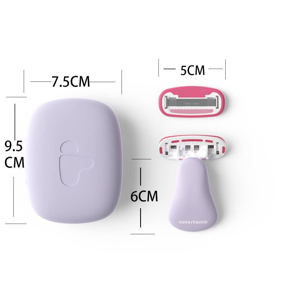 Colorlamb Portable Women Razor Set Cute Shell Manual Shaver for Bikini Leg Hair Private Body with 2 Pieces 5 Layer Blades Skin Care Refills (Violet)