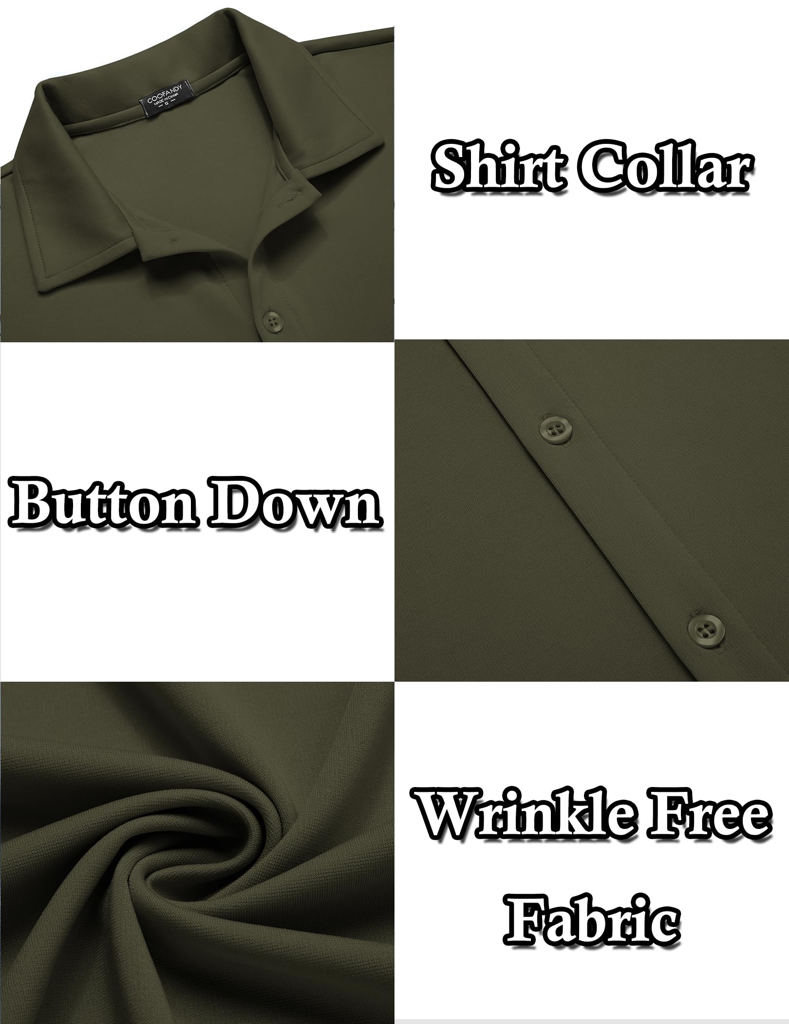 COOFANDY Men Long Sleeve Button Up Shirts Summer Lightweight Slim Fit Dress Shirts Army Green