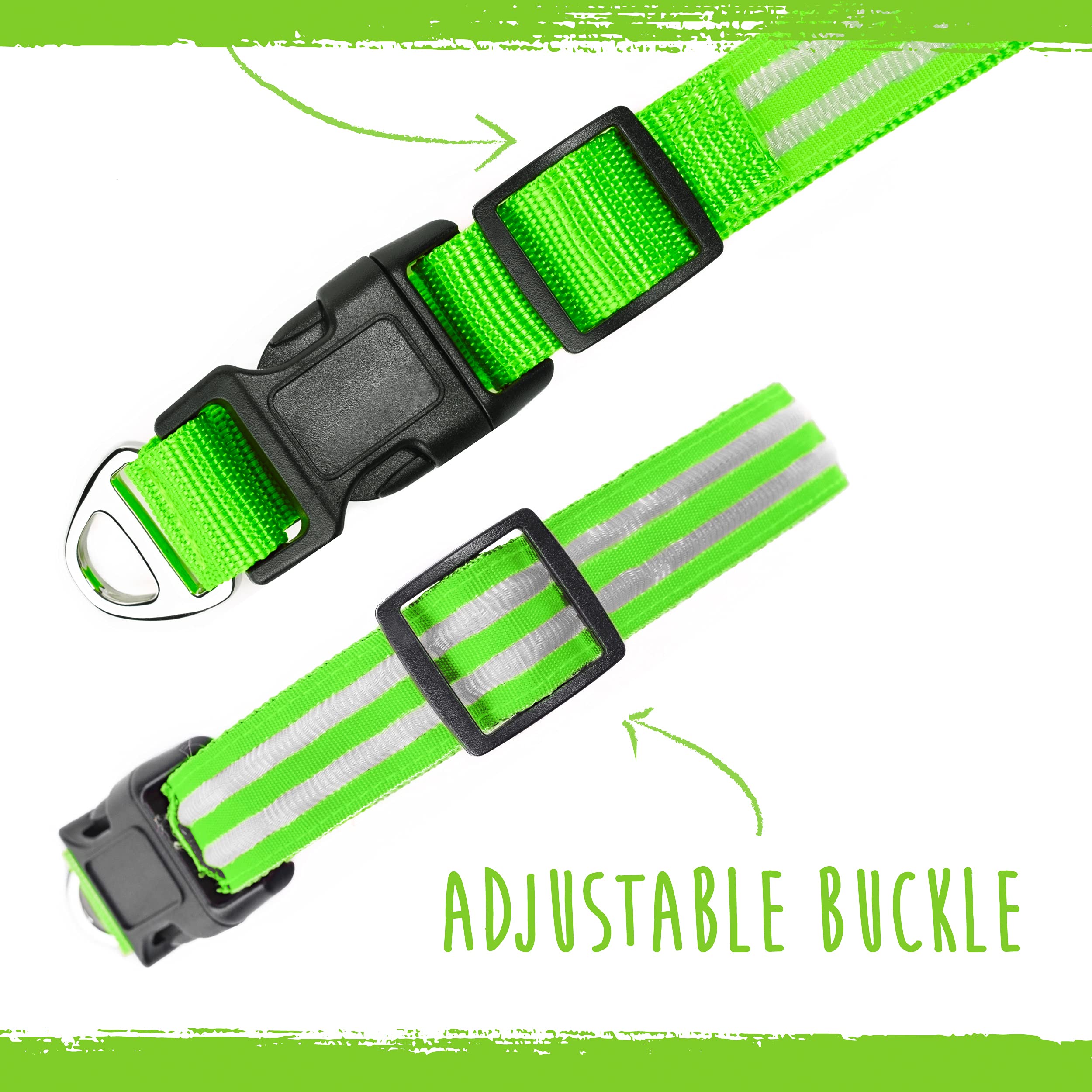 Mighty Paw LED Dog Collar - USB LED Rechargeable - USB Rechargeable Light - High Visibility Glow Strips - Glow Pet Weather Resistant - Enhanced Nighttime Visibility - Light Up Dog Collar - (L, Green)