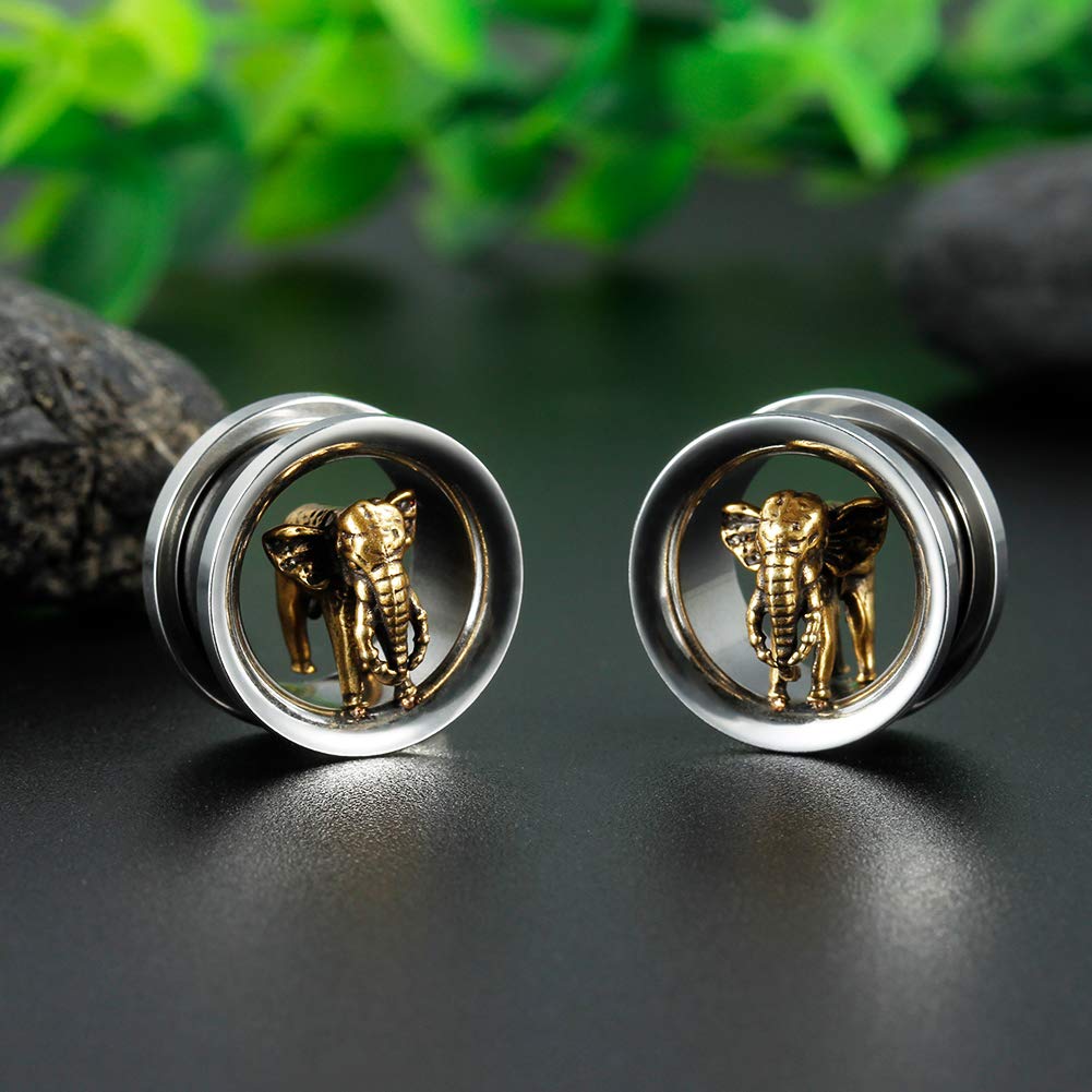 COOEAR Ear Gauges Cool Plugs and Tunnels Elephant Logo Stretchers Piercing 0g to 1" Gift Packing Expander.