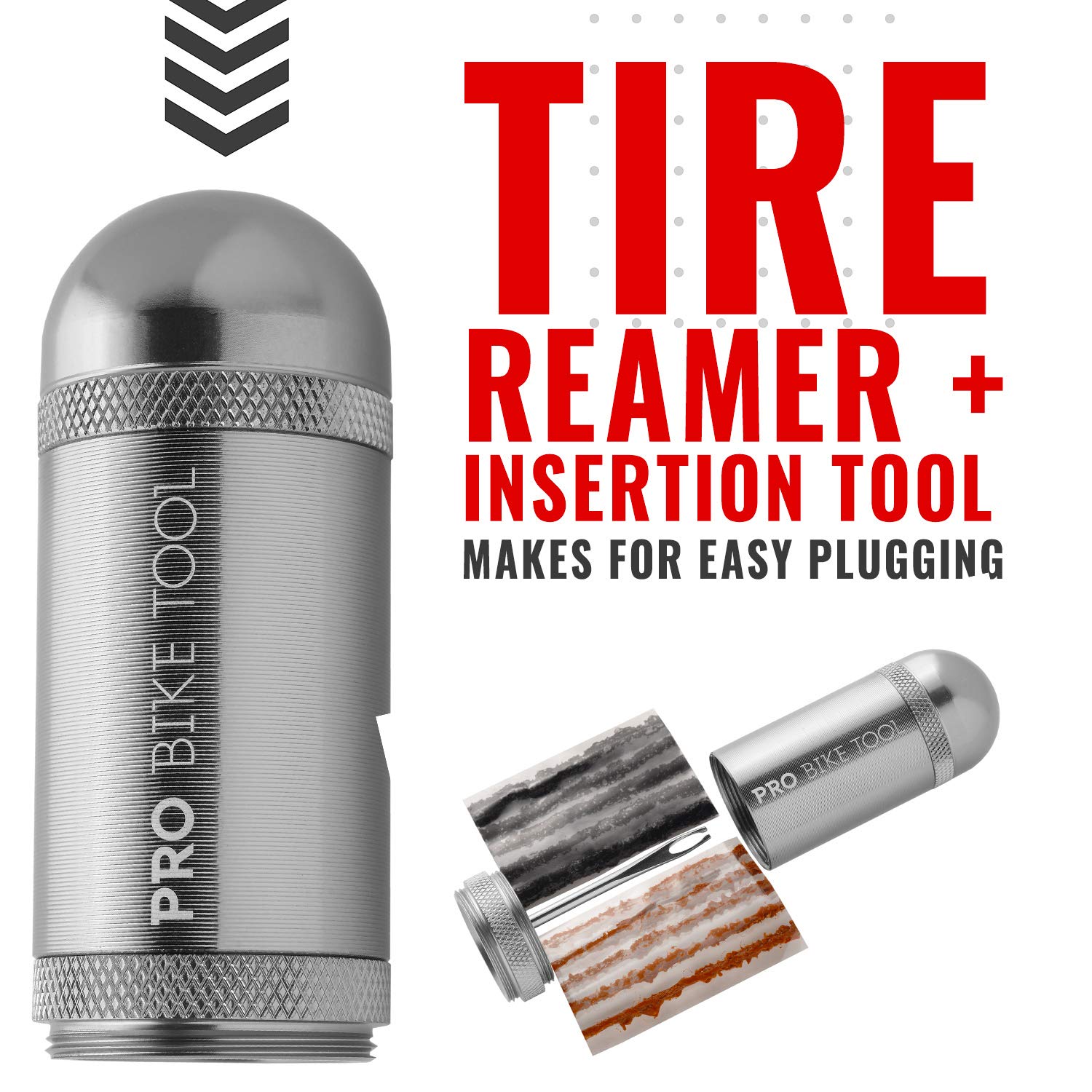 PRO BIKE TOOL Tubeless Bike Tire Repair Kit β for MTB and Road Bicycle Tires β Fix a Puncture or Flat, Fast β Tackle Set Includes Storage Canister, Plugger Tool and Plugs - 5 Bacon and 5 Black Strips