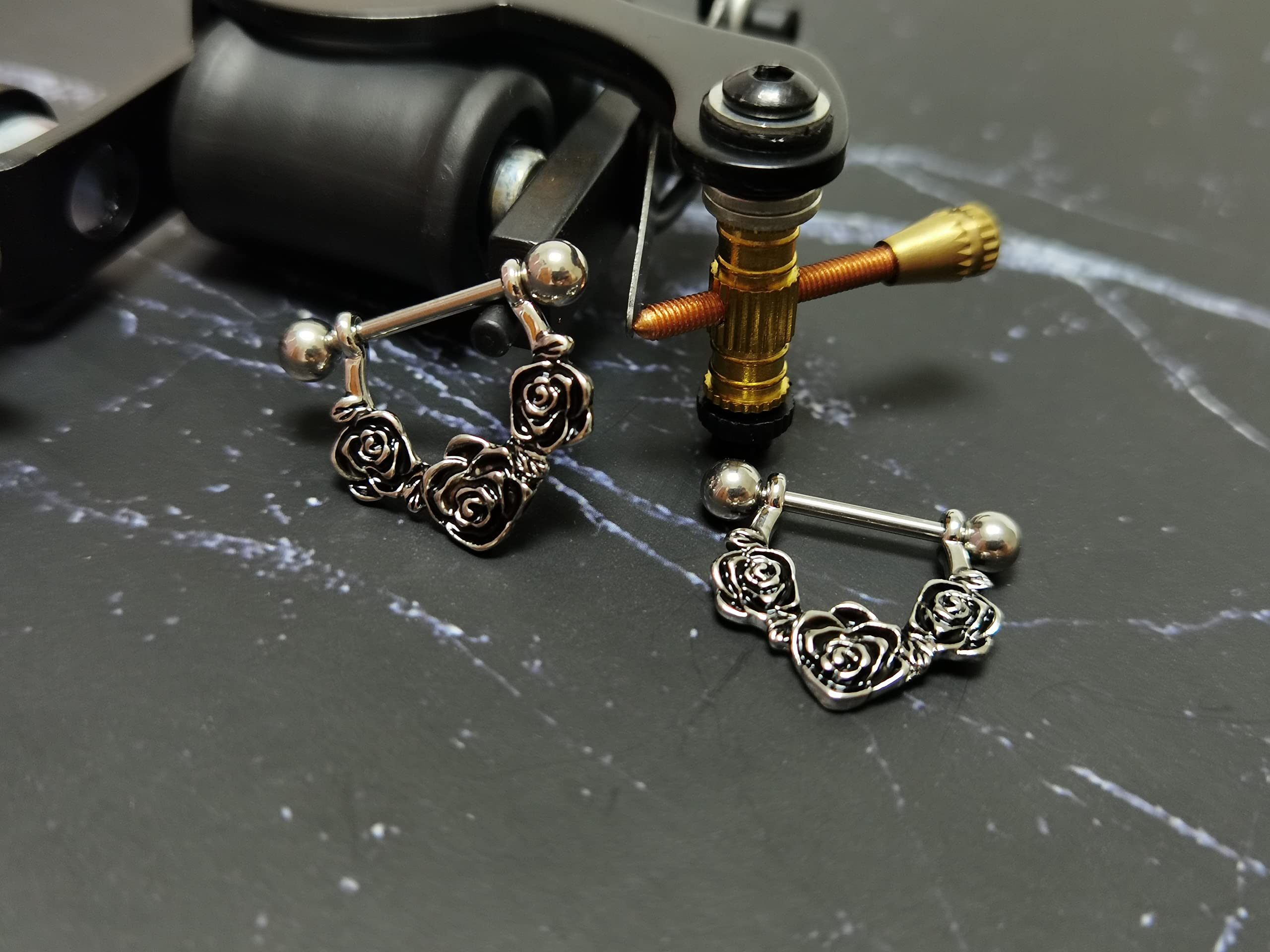 dokreil Dark Rose Nipple Ring Titanium Body Piercing Barballs Gothic Jewelry for Women