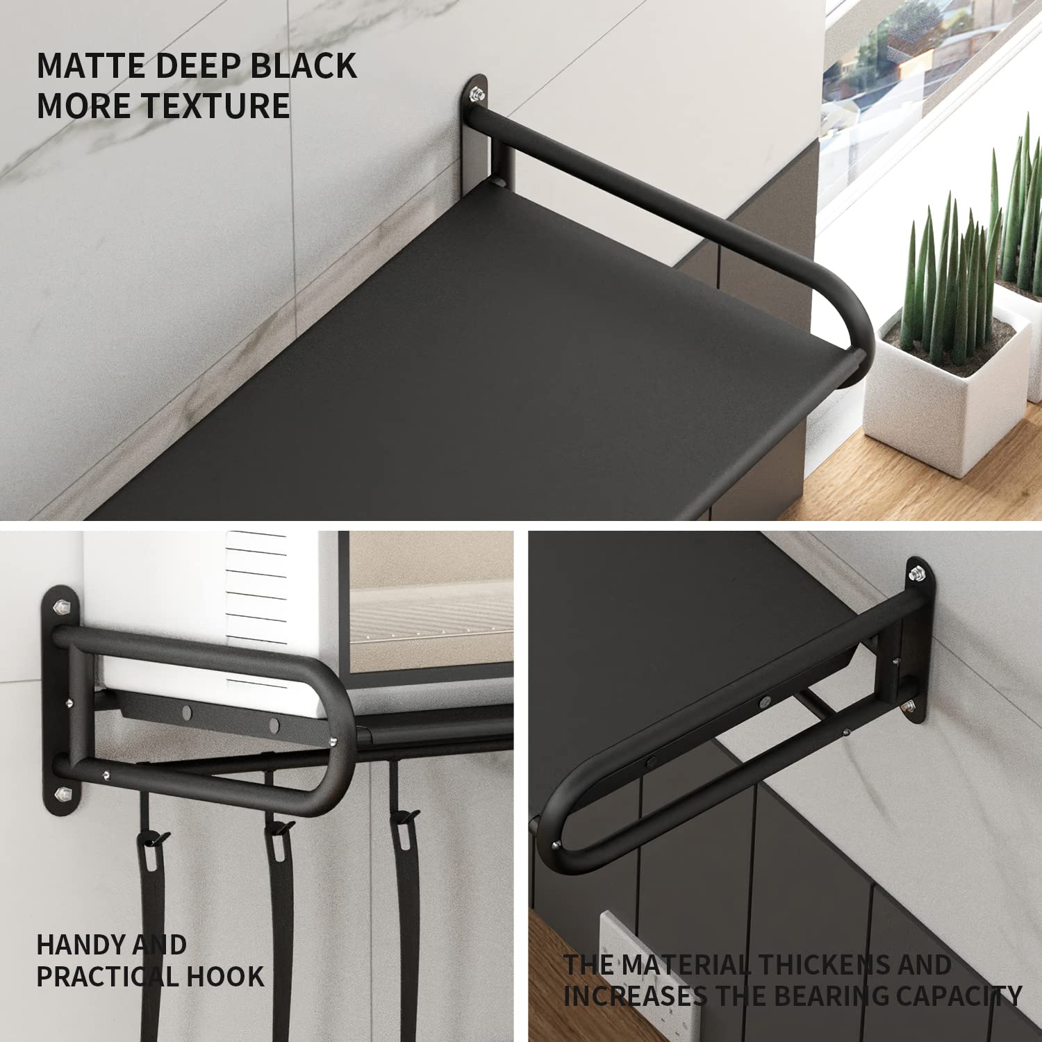 lanliebao 22 Inch Stainless Steel Wall Shelf Metal Shelving Heavy Duty Commercial or Household Grade Wall Mount Microwave Oven Shelf with Fixing Kit(Width 22 in Black)