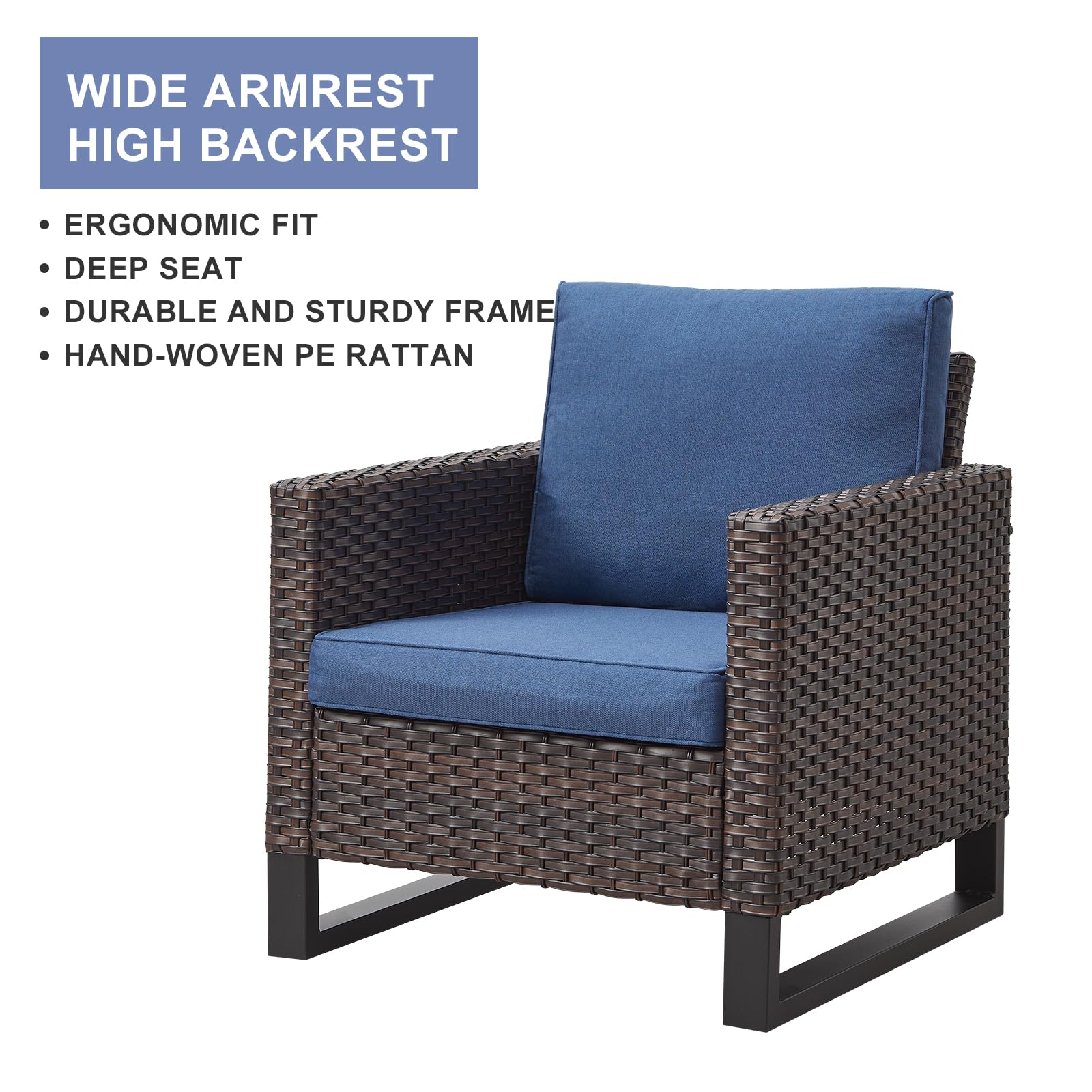 HUMMUH Patio Chairs Set of 2 PE Wicker Outdoor Dining Chairs High Back Deep Seating Porch Chairs with 4inch Seat Cushions