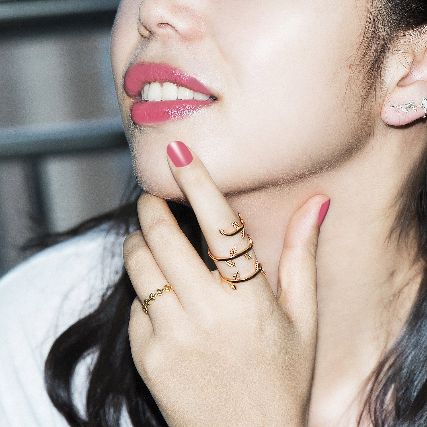 CISHOP 14K Gold Plated Sterling Silver Stack Vintage Above Knuckle Rings Spiral Band Finger Rings Jewelry(Spiral leaf)