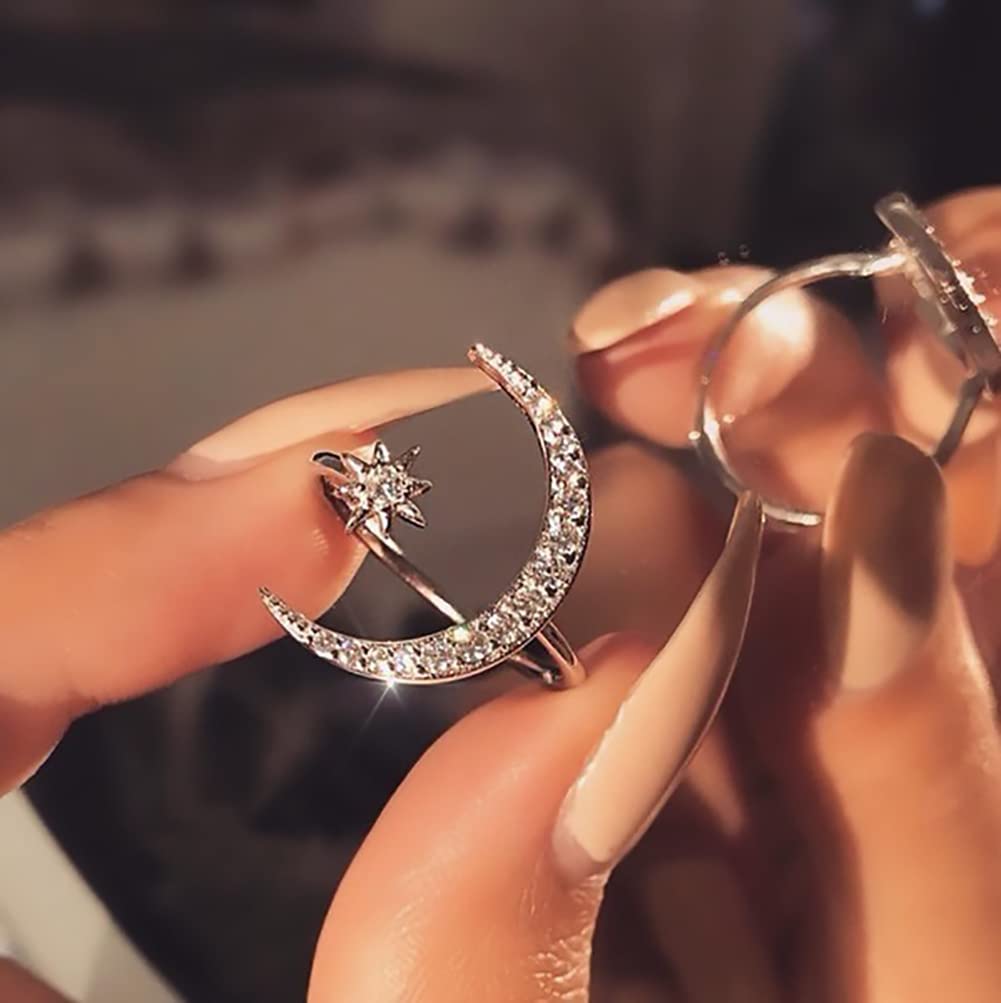 DJRH to My Badass Squad Ring - ''We Always Have Each Other's Back'', Sun and Moon Star Rings, Half Moon Star Ring Ladies (Silver)