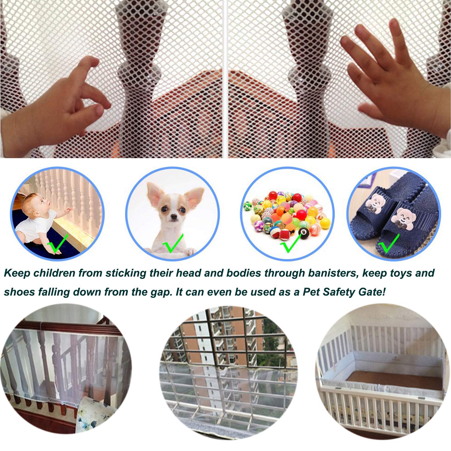 Child Safety Clear Balcony Safety Screen for Stairs, CuleedTec 10x2.5ft Protection Crib mesh Liner Bumper for Baby, Bannister Guards for Kids, Deck Shield Guard for Pets,SGS Passed