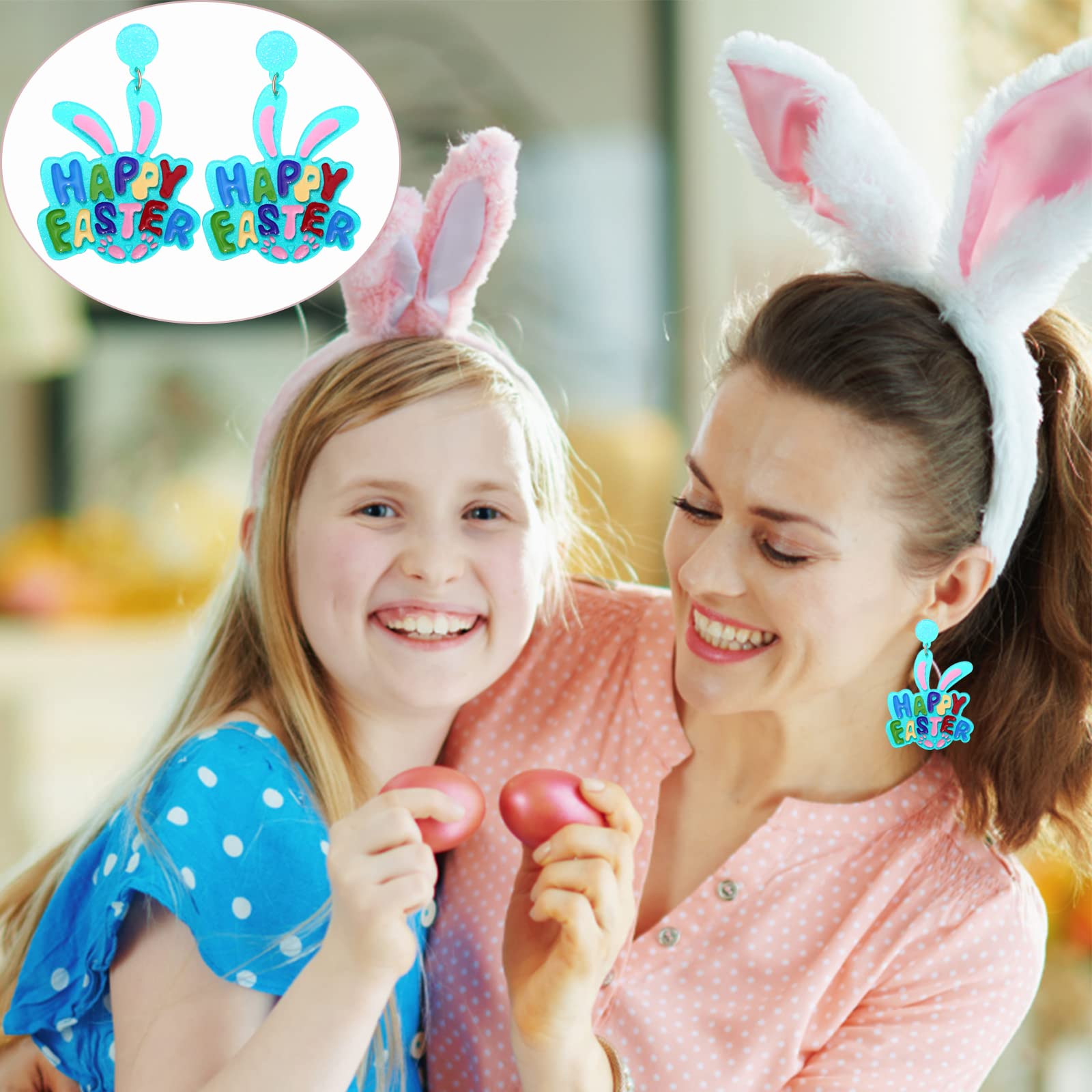 Easter Earrings For Women Easter Bunny Earrings Resin Easter Drop Dangle Earring Colorful Enamel Cute Easter Holiday Party Jewelry Gift (B-Blue)