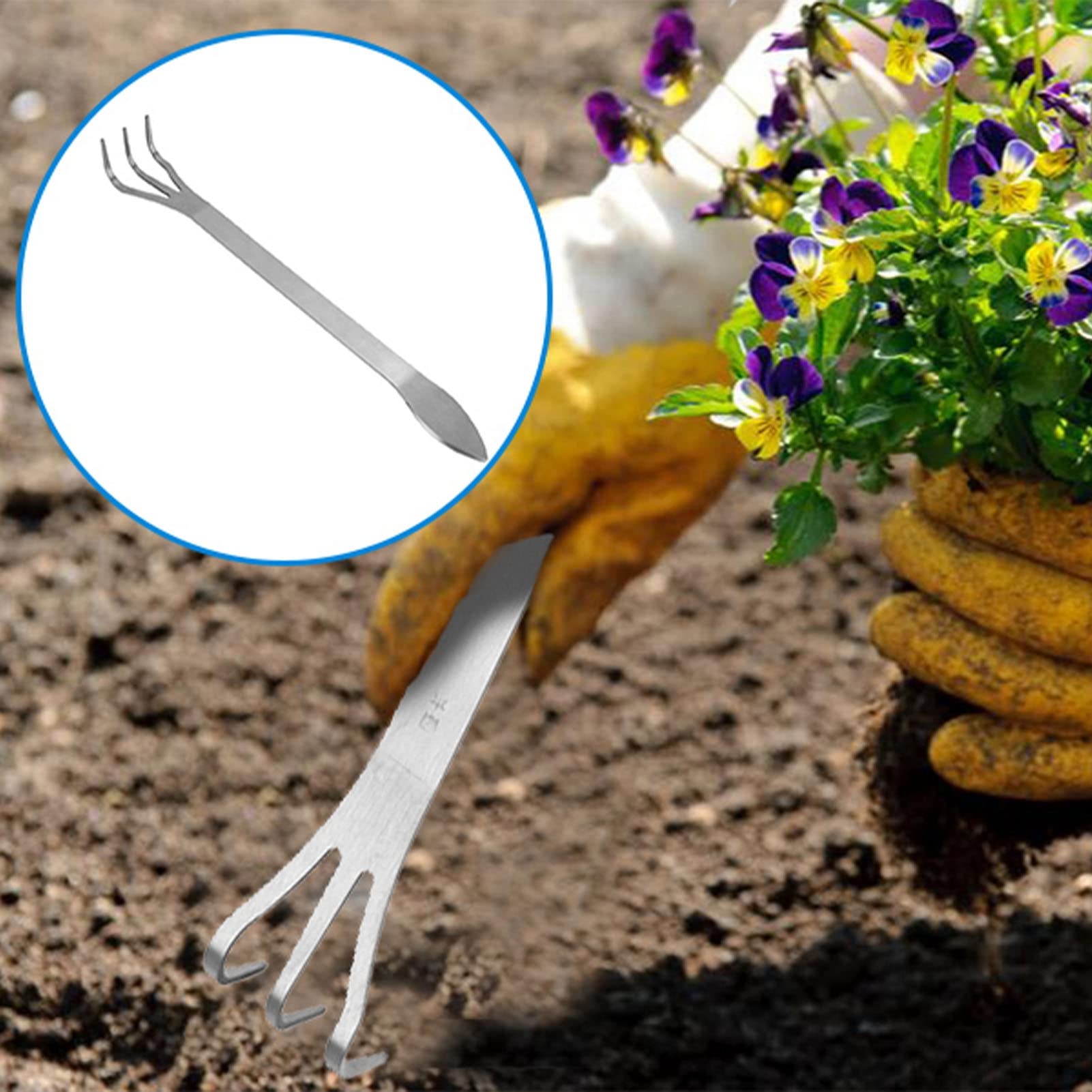 FTVOGUE Bonsai Rake, 3 Prong Gardening Rake, Stainless Steel Bonsai Root Rake Gardening Cultivator Soil Farming Tools with Ergonomic Handle, Hand Tools, Rake