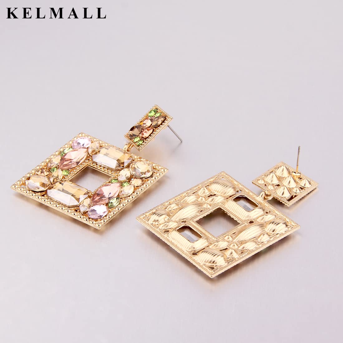 Crystal Square Dangle Statement Earrings Geometric Shaped with Rhinstone Drop Earrings for Women KELMALL COLLECTION