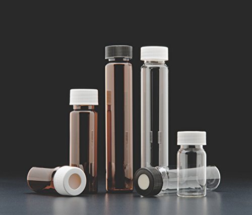 JG Finneran 9-106-2 Clear Borosilicate Glass Precleaned VOA Vial with White Polypropylene Open Top Closure and 0.125" PTFE/Silicone Septa, 24-414mm Cap Size, 20mL Capacity (Pack of 72)