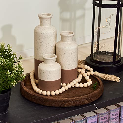 Yangbaga 11.8InWood Rustic Round Decorative Serving Tray,Ottoman Centerpiece Candle Holder Trays ,Farmhouse Tray for Kitchen Countertop& Home Decor &Coffee Table