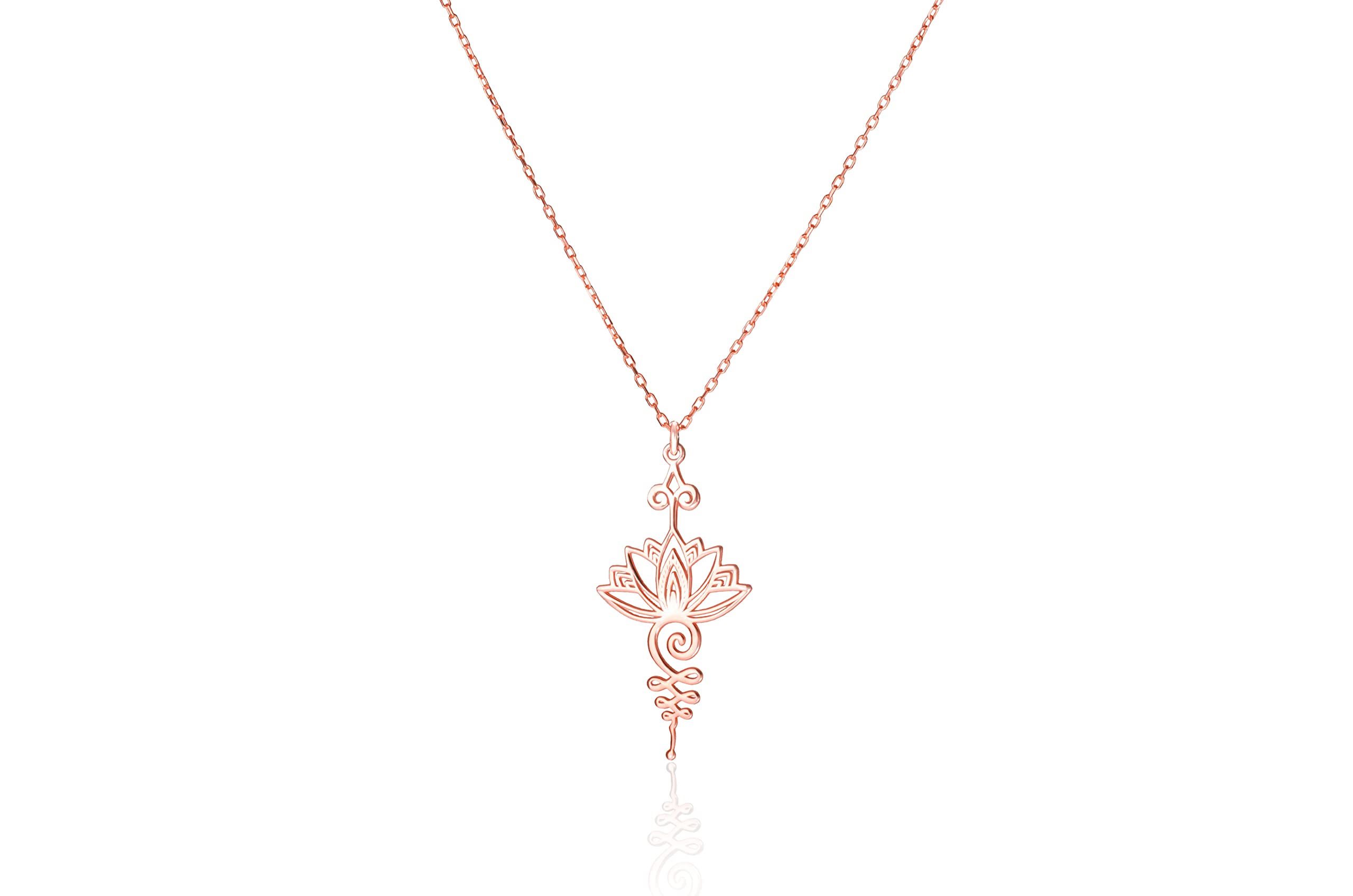 DKMN GĂMĂĆ Lotus Unalome Necklace - 925 Sterling Silver Lotus Flower Unalome Necklace - Yoga Jewelry - Chakra Necklace - Spiritual Symbol Charm (Sterling Silver, 24 Inches)