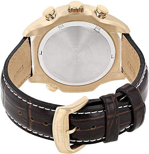 Citizen Men's Eco-Drive Weekender Brycen Chronograph Watch in Gold-tone Stainless Steel, Brown Leather strap (Model: BL5403-03X)
