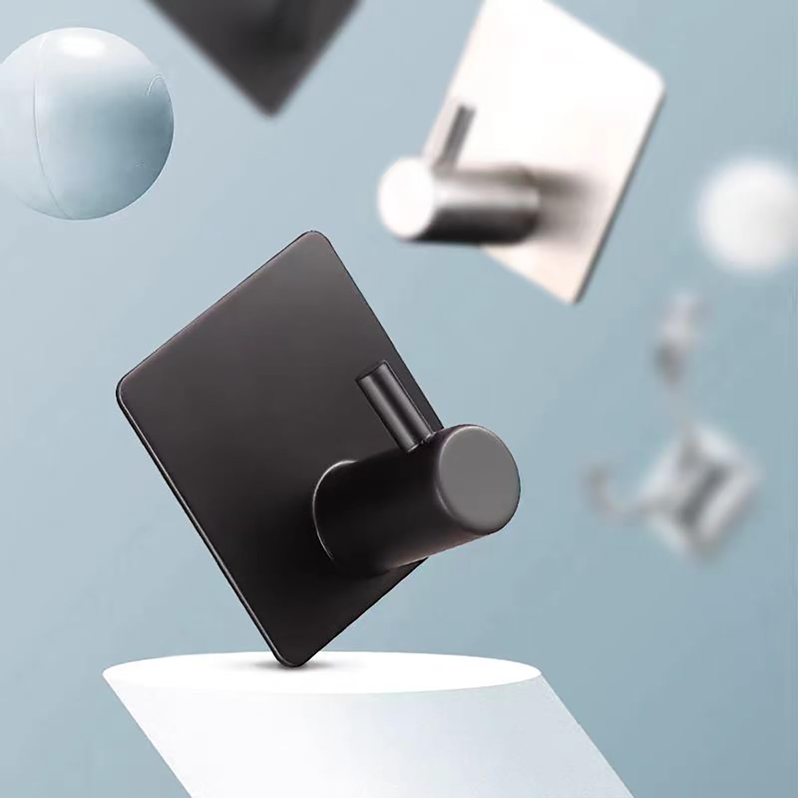 JIUMO Adhesive Towel Hooks Robe Hook 4 Packs Matte Black Stainless Steel Towel Hooks Heavy Duty Coat Hook for Kitchen Bathroom Hotel Door Bedroom