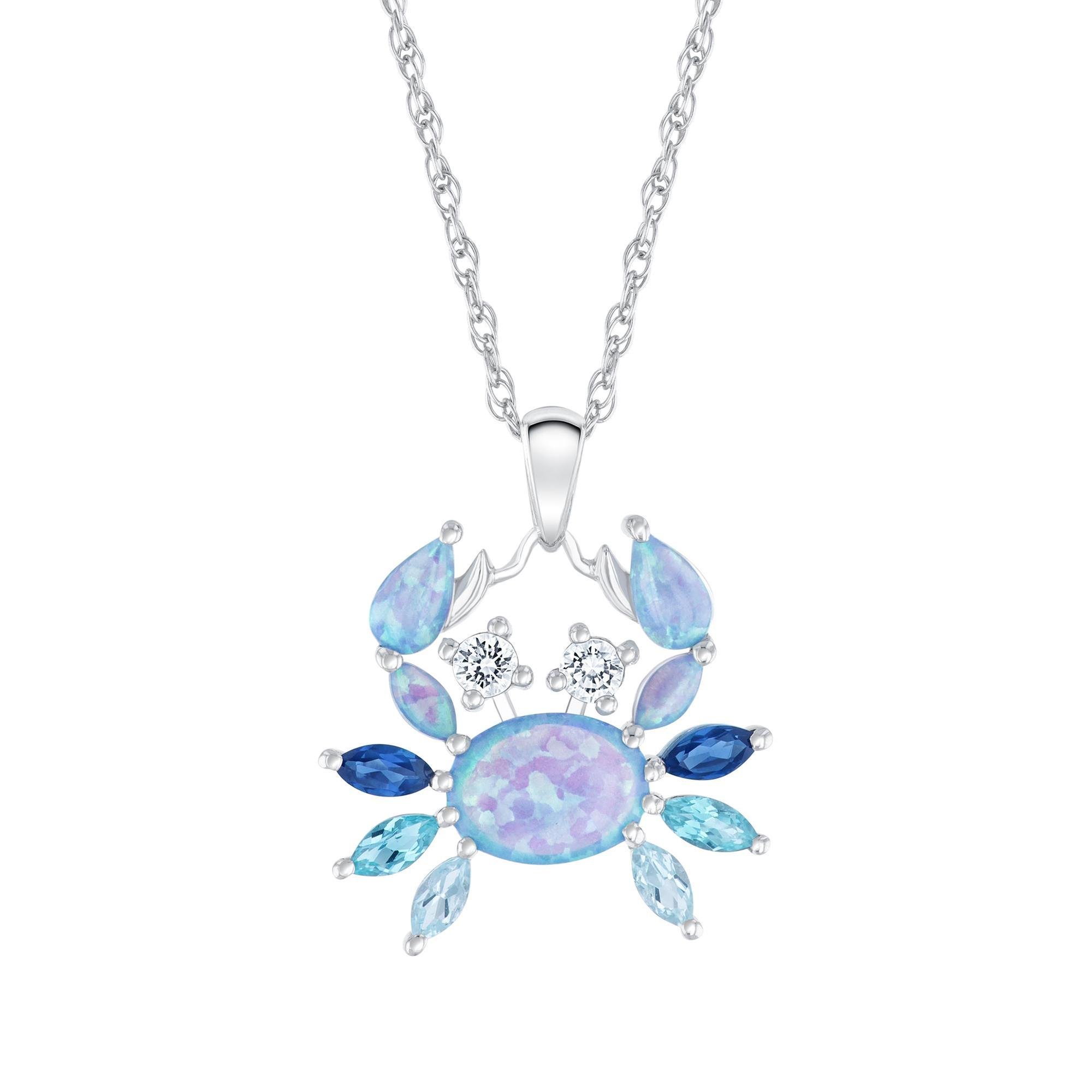 Created Opal, Created Sapphire and Created Topaz Crazy Crab Pendant