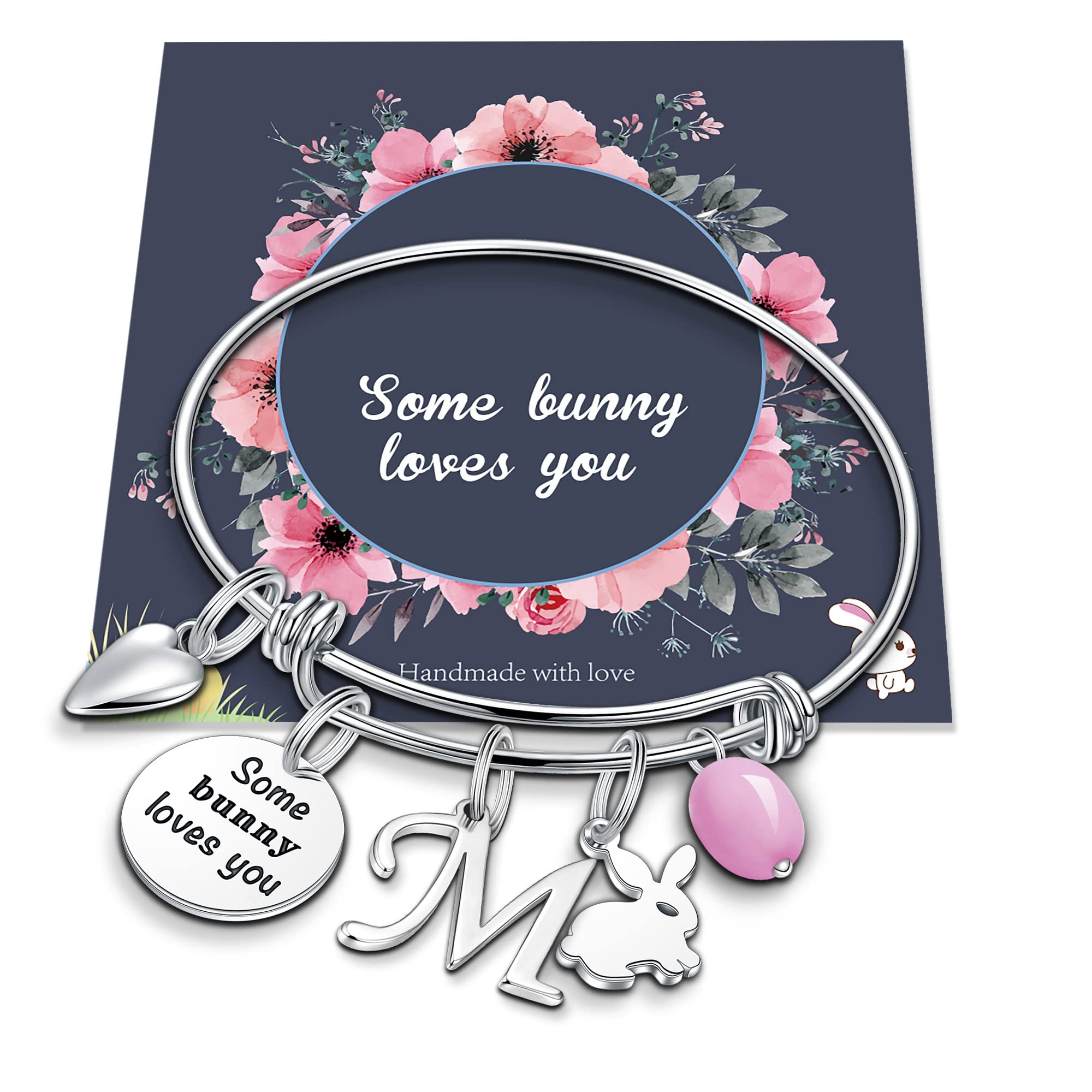 Easter Gifts Bunny Braclets for Women, Dainty Stainless Steel Rabbit Bracelets Adjustable Letter Initial Charm Bracelets Easter Bunny Bracelets Easter Gifts for Women Jewelry(N)