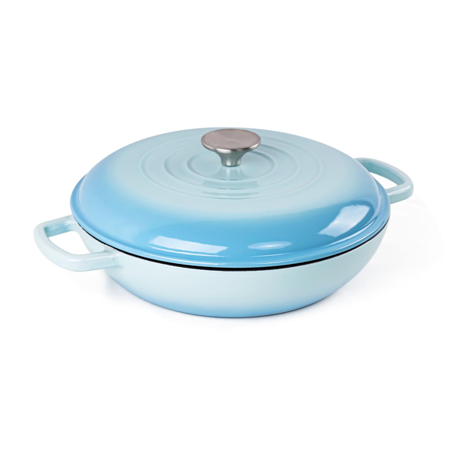 HUNZSIM Enameled Cast Iron Dutch Oven,3 Quart Dutch Oven Pot with Lid, Round Dutch Oven Cast Iron Pot with Non Stick Enamel Coating for Bread Baking, Gradient Blue Dutch Oven for Kitchen
