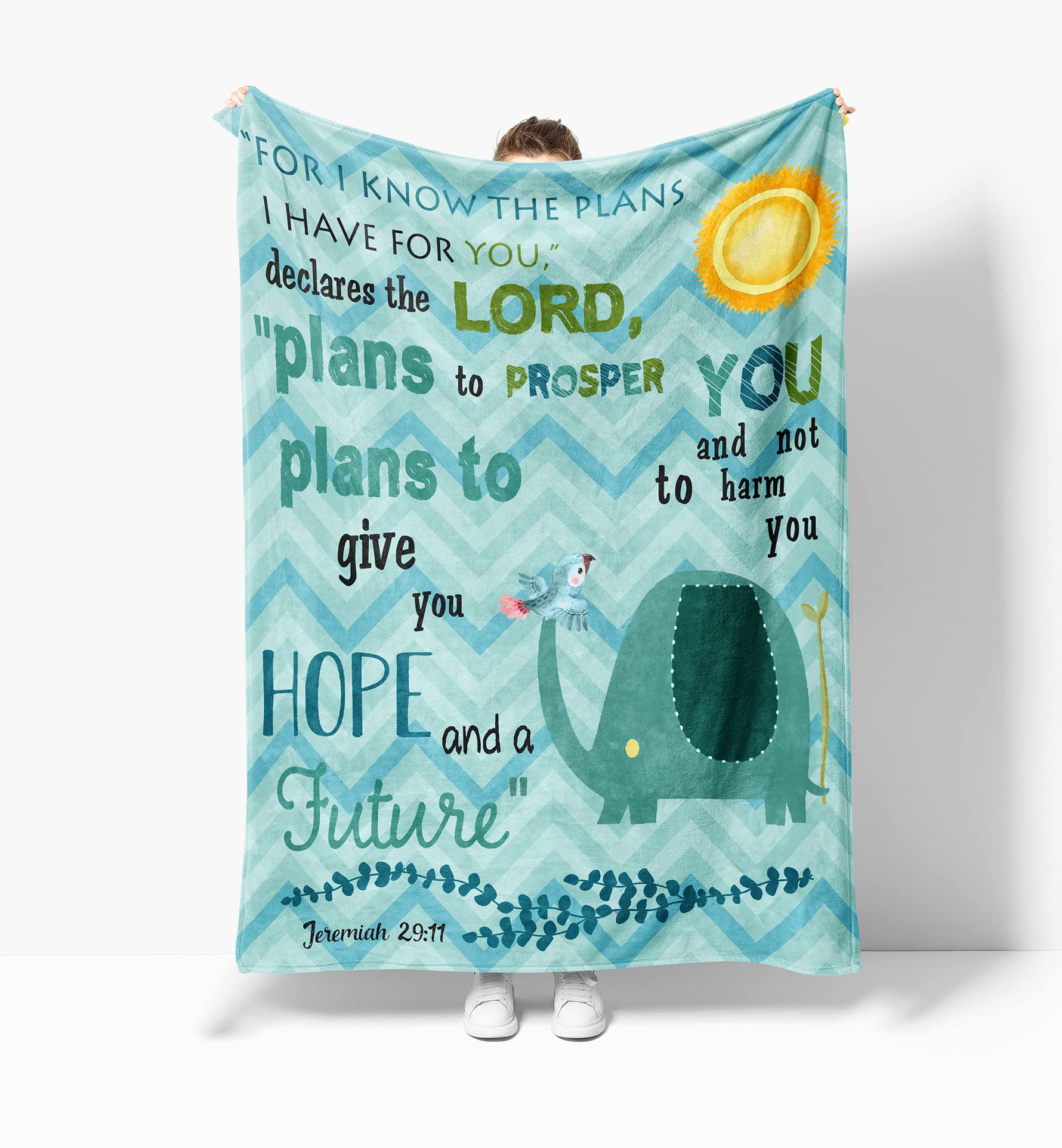 Yamco Elephant Throw Blanket - Christian Gifts for Kids - Religious for Christian Friends 50" x 40" Blankets - Bible Verse Church Catholic Gift - Baby Shower First Communion Ideas - Confirmation Gifts