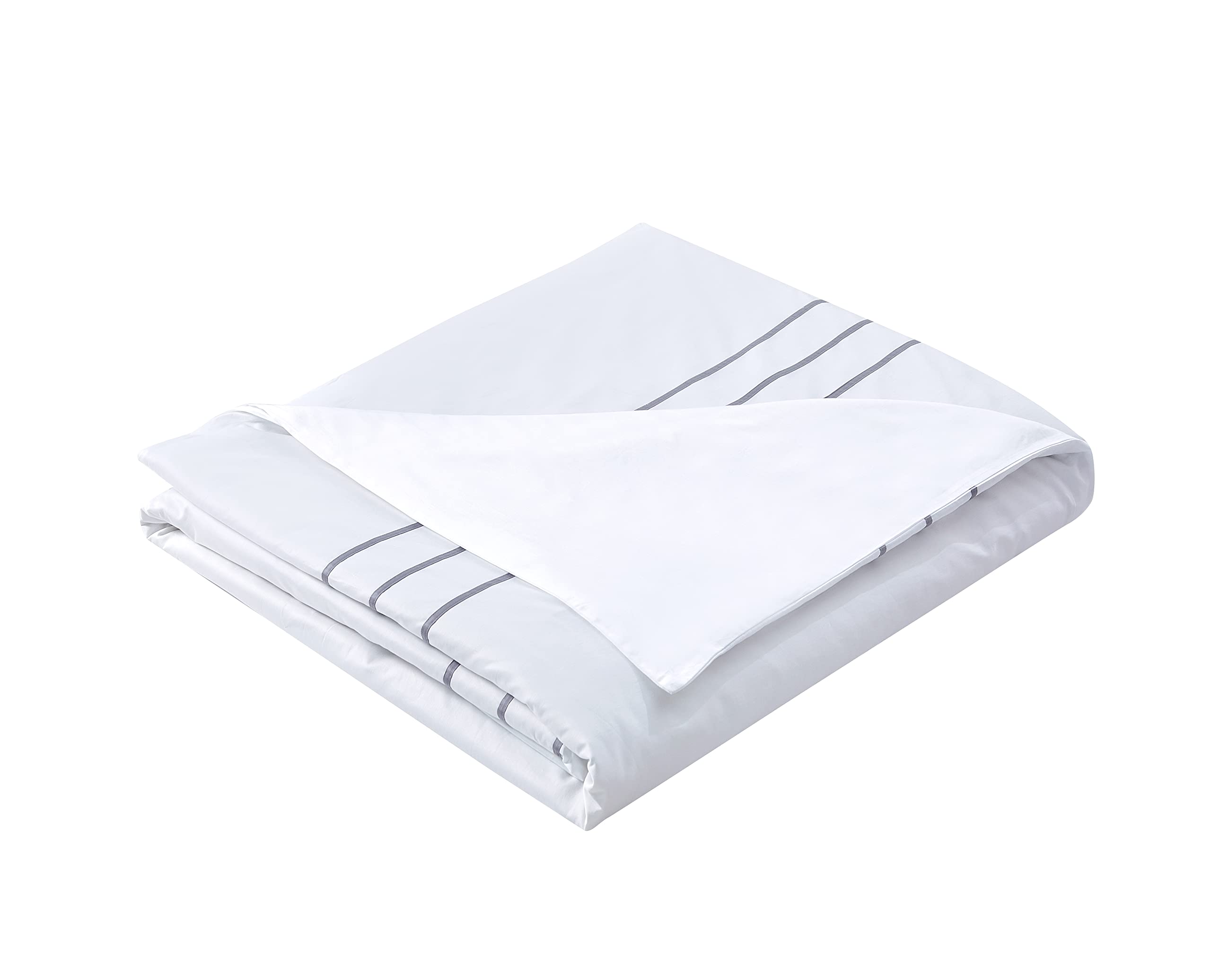MengBoo Karen 3 Pieces White Duvet Cover Set Without Filling Grey Stripe Trim 100% Egyptian Cotton 300 Thread Count Soft Sateen Hotel Collection Zipper Closure Corner Ties (White Grey, Queen)…