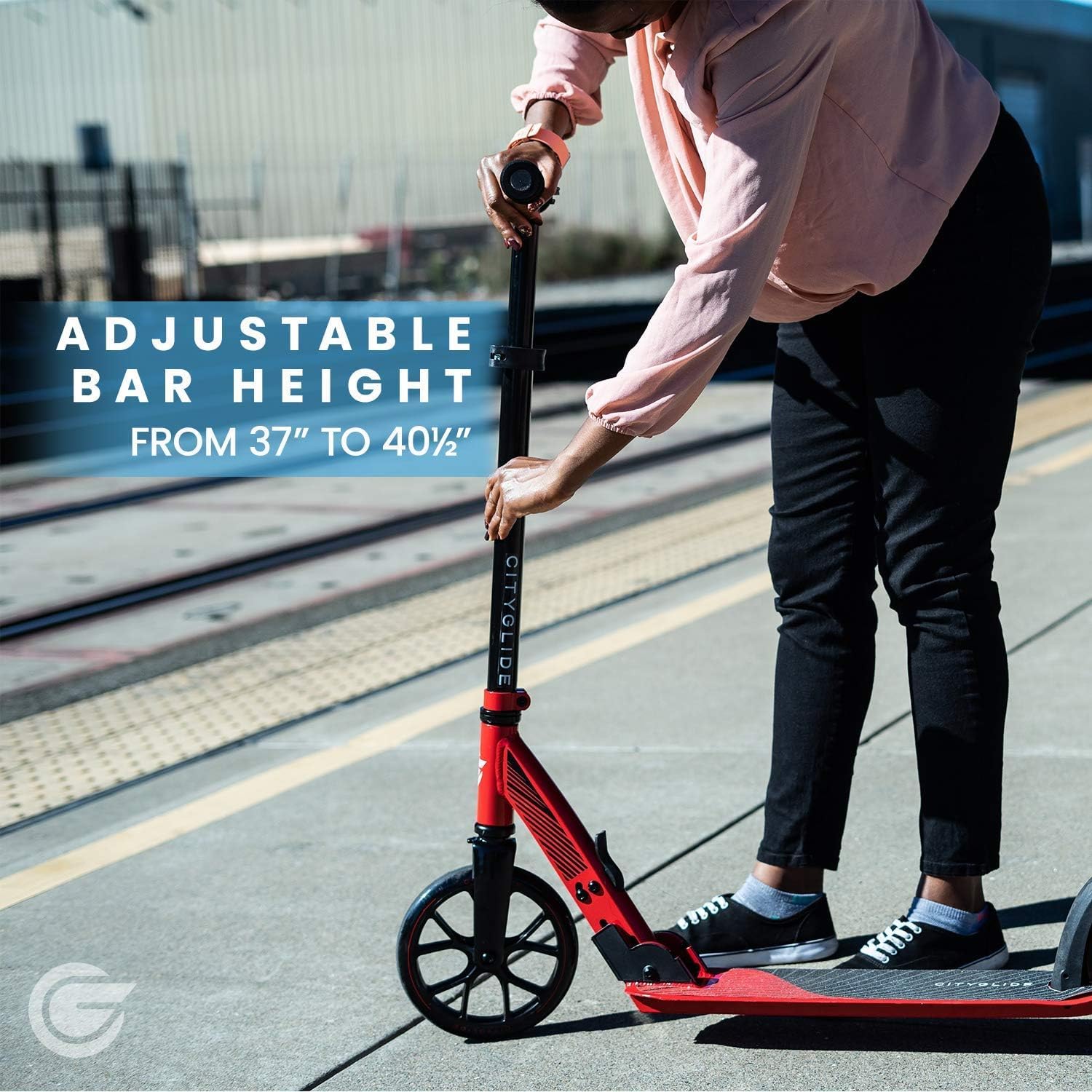 CITYGLIDE C200 Scooter for Adults -Foldable, Lightweight, Adjustable Adult Scooter 220lbs Capacity - Kick Scooters for Adults with Carry Strap and Kickstand (Black)