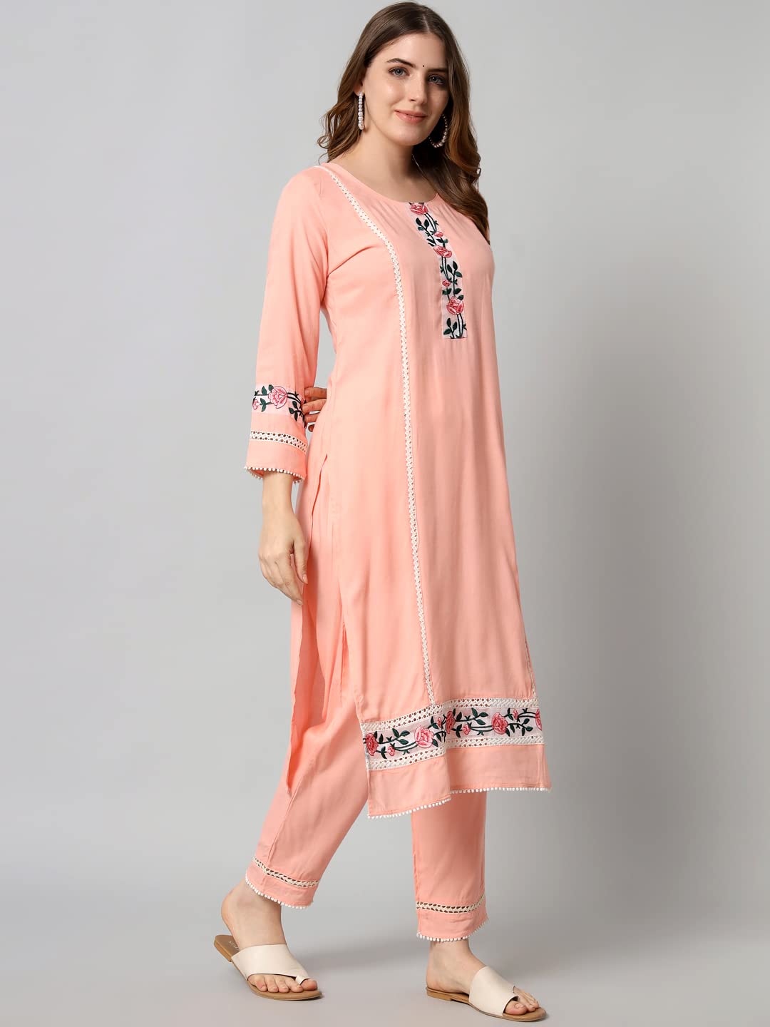 Chandrakala Kurti Pant Set for Women White,X-Large (K222WHI4)