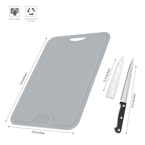 Gintan Flexible TPU Cutting Board with Knife and Juice Groove, BPA Free Flexible Chopping Boards for Kitchen Dishwasher Safe Easy Grip Handle(Grey)