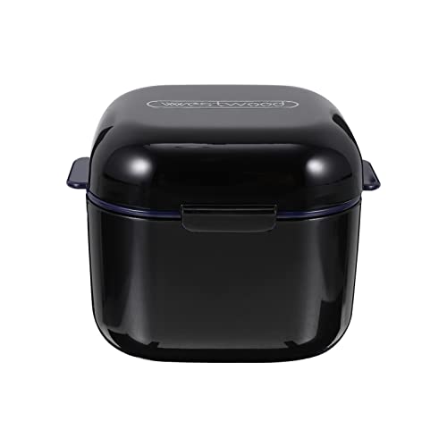 Yardwe Denture Bath Case Cup Box Portable False Teeth Holder Storage Soak Container Orthodontic Retainer Case with Strainer Basket for Travel Cleaning Black