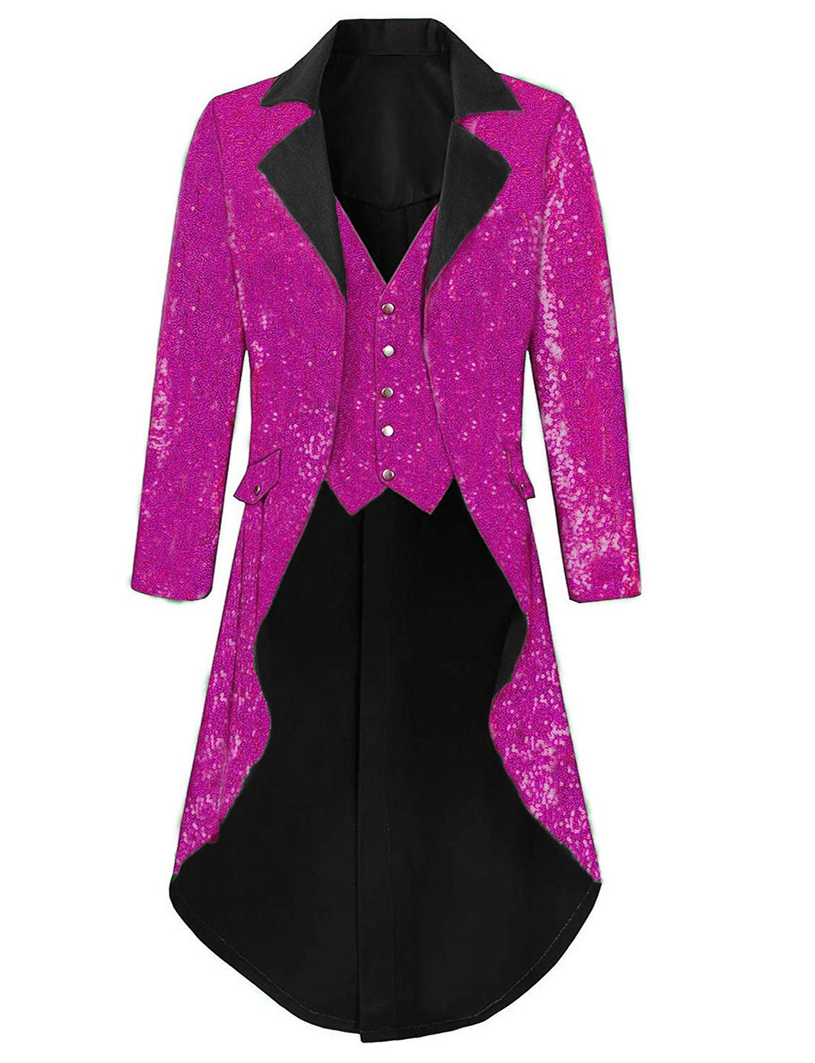 Colorful Sequins Victorian Tailcoat Joker Jacket Fuchsia Wedding Tuxedo for Men
