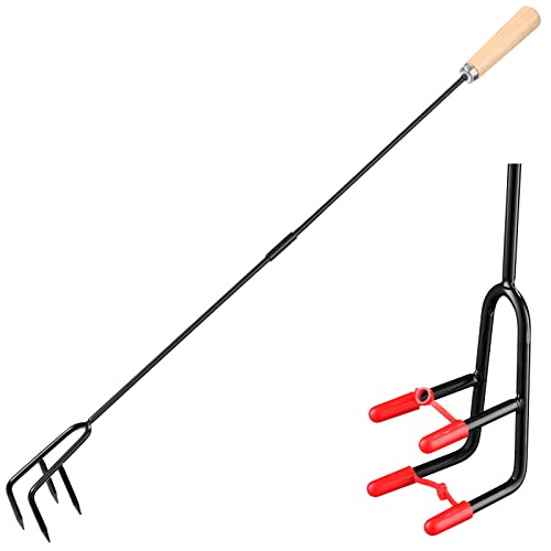 FLY HAWK Steel Fire Pit Poker Stick,32 lnch Long-with Wooden Handle-Outdoor Heavy Metal Camping Fireplace Tools-Antique Exterior Bonfire Accessories (1)