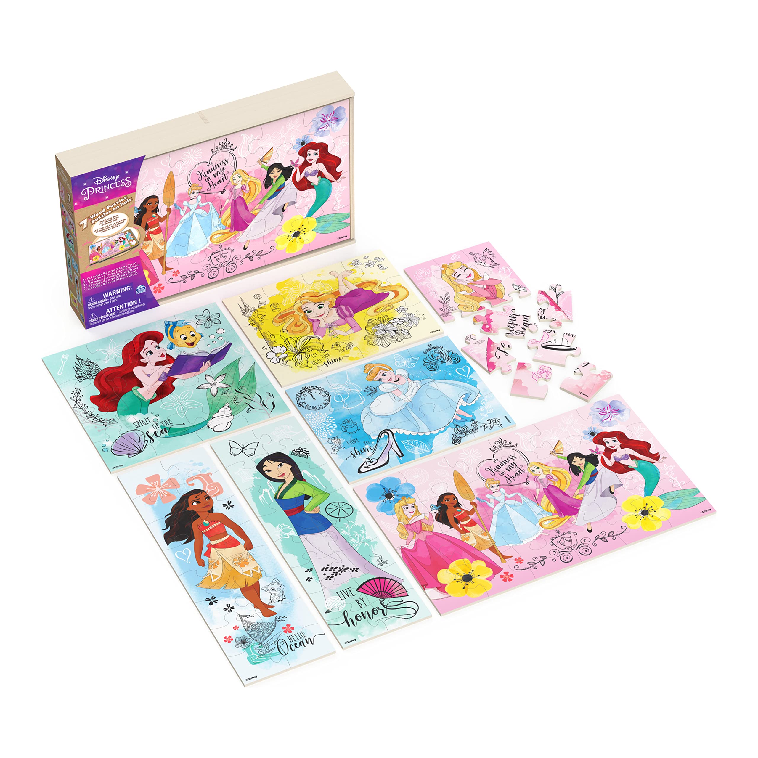SPIN MASTER GAMES Trolls World Tour Jigsaw Puzzles for Kids, Set of 7 Wood Puzzles with Storage Box, for Families and Kids Ages 4 and up