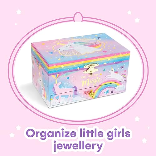 Jewelkeeper Girl's Musical Jewelry Storage Box with Pullout Drawer, Cotton Candy Unicorn Design, The Beautiful Dreamer Tune
