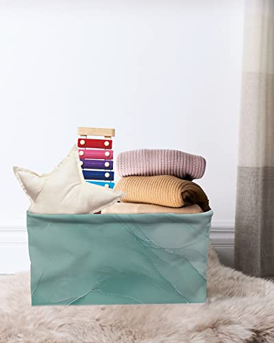 Large Storage Baskets Bins Green Marble Collapsible Storage Box Laundry Organizer for Closet Shelf Nursery Kids Bedroom Aqua Nature Stone Agate