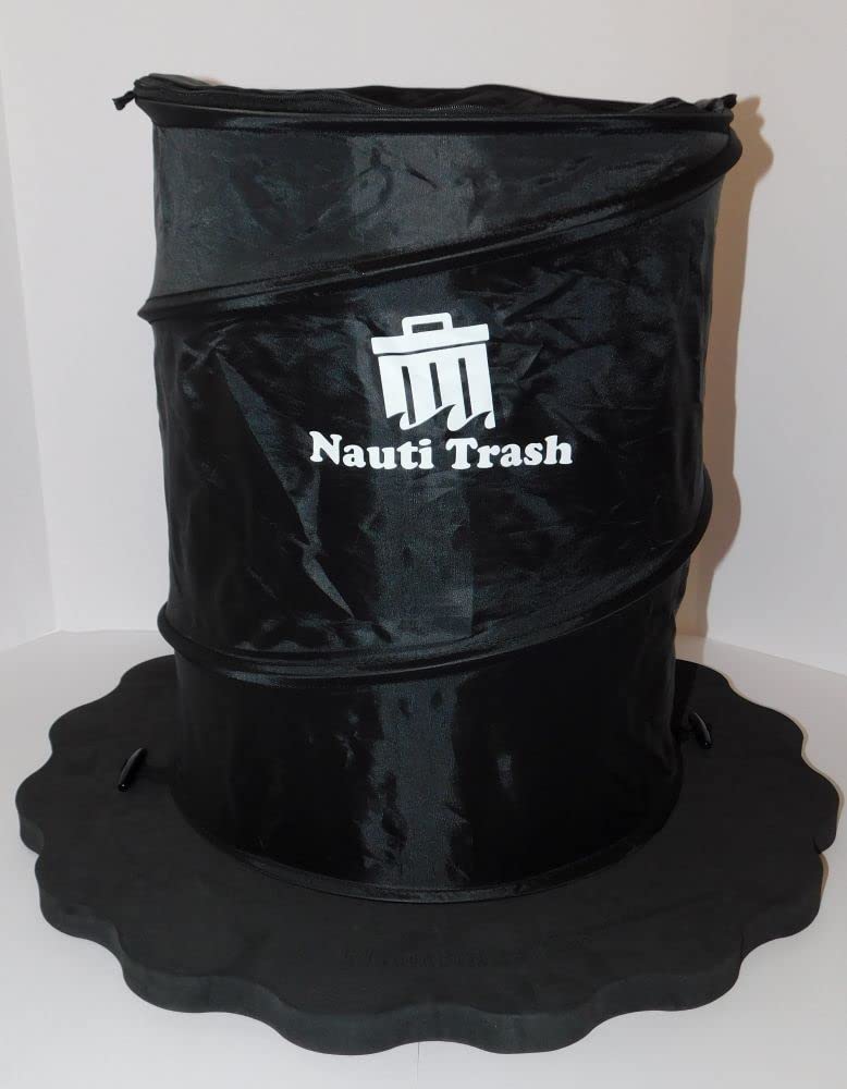 Nauti Floating Trash Can Light Weight Collapsible Floating Trash can. Perfect for Water and Outdoor Activities. Folds Flat for Easy Storage When not in use. Don’T BE Nauti, STASH You Trash!