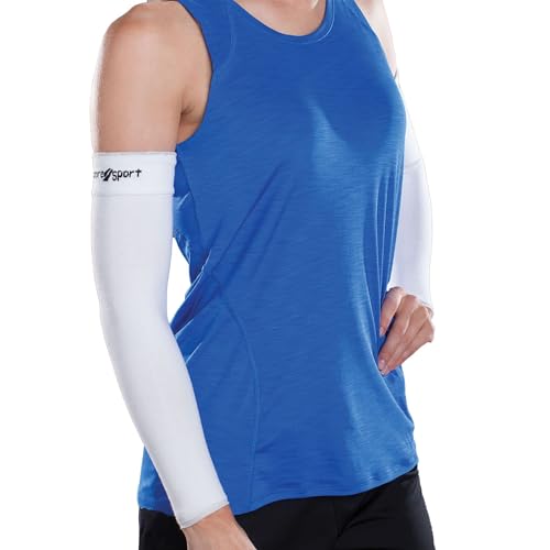 CoreSport Athletic Arm Sleeves for Support - 15-20mmHg Mild Graduated Compression for Athletes (White, Medium)