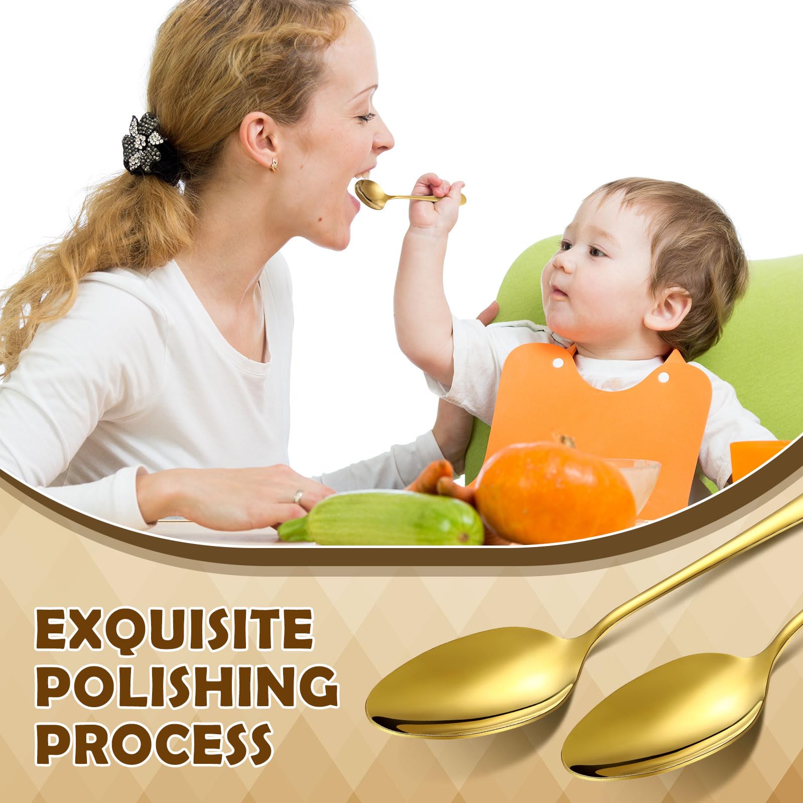 Hushee 50 Pcs Gold Spoons 8 Inch Stainless Steel Gold Dinner Spoons Dishwasher Safe Mirror Finish Soup Spoons Durable Metal Spoons Large Table spoons Titanium Spoons for Home Restaurant