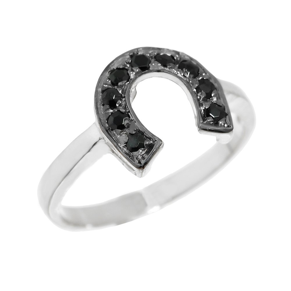 Claddagh Gold Fine 925 Sterling Silver Black Onyx Lucky Horseshoe Ring (Size 7)