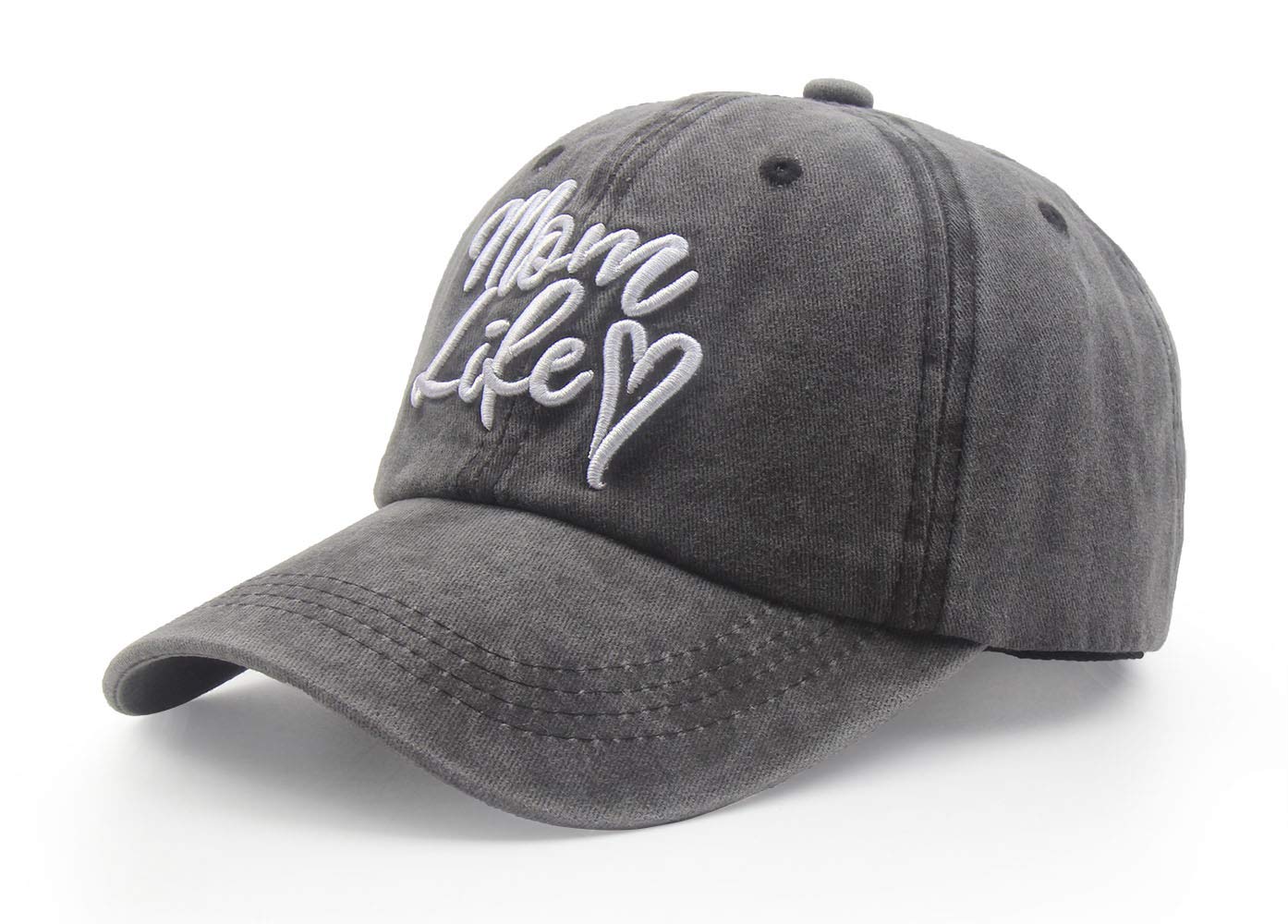 Splash Brothers Customized Mom Life Heart Embroidered Baseball Cap, Vintage Washed Distressed Adjustable Denim Hat for Women Mom Mama Grandma