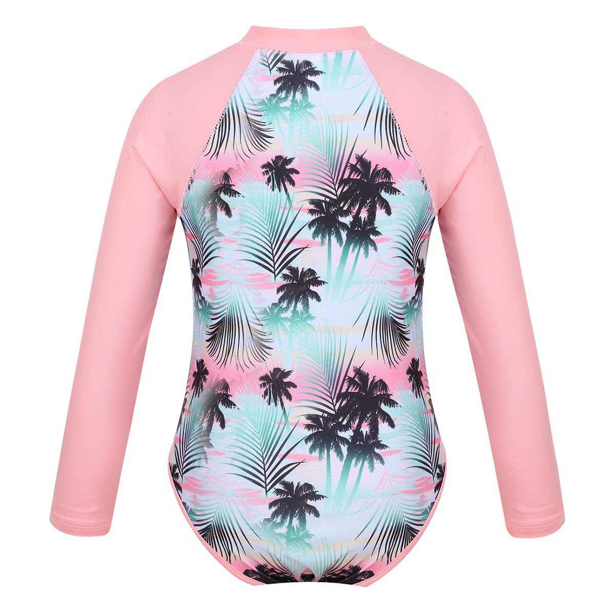 easyforever Kids Girls One Piece Long Sleeve Rash Guard Swimwear Zippered Swimsuit Bathing Suit Pink 6
