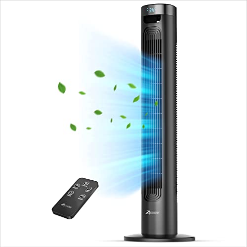 Tower Fan for Bedroom with Remote, 37" Oscillating Fan 21ft/s Velocity Quiet Tower Cooling Fan with 3 Speeds, 3 Modes, 8H Timer, Portable Bladeless Fan Space-Saving for Bedroom Living Rooms Office